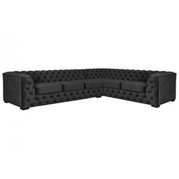 Home Affaire Chesterfield-Sofa &raquo;KALINA L-Form&laquo; hochwertig Chesterfield-Ausf&uuml;hrung schwarz 100% Polyester B/H/T: 307cm x 67cm x 227cm, Samtvelours, 