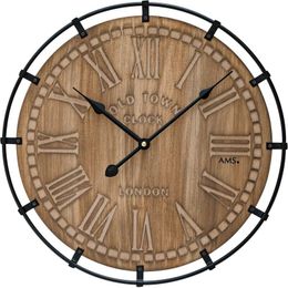 AMS Unisex AMS Wanduhr &raquo;W9616&laquo; Quarz,Holz,Metall,Wohnzimmer,Esszimmer,K&uuml;che,Arbeitszimmer,B&uuml;ro,Flur braun &Oslash; 40cm
