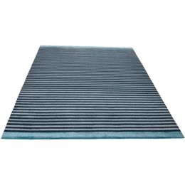 Theko Teppich &raquo;Miami 3286&laquo; rechteckig 8 mm H&ouml;he Handweb Teppich, gestreift, handgewebt, aus Viskose & Wolle blau Viskose B : 250cm 1 Stk., 8mm, L: 