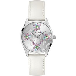 Guess Damen Quarzuhr &raquo;LUSTER&laquo; Armbanduhr, Damenuhr, Lederarmband, Mineralglas, analog wei&szlig; Einheitsgr&ouml;&szlig;e