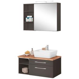 Welltime Badm&ouml;bel-Set &raquo;Davos&laquo; 3 Stk. tlg. grau Becken rechts