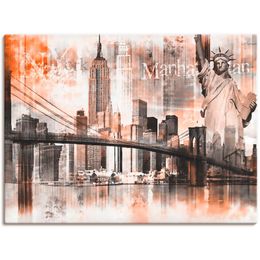 Artland Leinwandbild &raquo;New York Skyline Collage V&laquo; Amerika 1 Stk. tlg. auf Holzrahmen gespannt orange Leinwand B/H/T: 60cm x 45cm, Leinwandbild Amerika 
