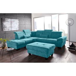 OTTO home Ecksofa &raquo;Cornwall L-Form&laquo; mit Sitztiefenverstellung, Schlaffunktion & Kopfteilverstellung blau Struktur fein (100% Polyester);Luxus-