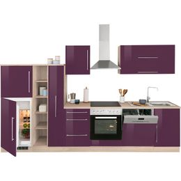 KOCHSTATION K&uuml;chenzeile &raquo;KS-Samos&laquo; Breite 340 cm, wahlweise mit E-Ger&auml;ten, mit Arbeitsplatte lila B/H/T: 340cm x 200cm x 60cm, ohne E-Ger&auml;te