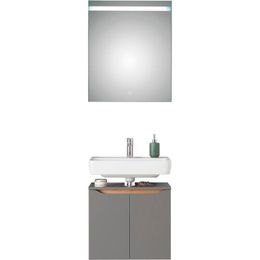 Badm&ouml;bel-Set &raquo;Quickset 2-teilig, Waschbeckenunterschrank mit LED-Spiegel&laquo; 2 Stk. tlg. grau Einheitsgr&ouml;&szlig;e