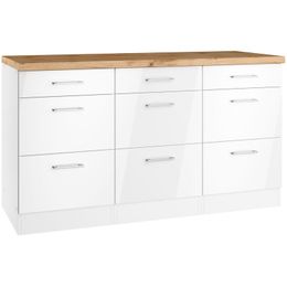 KOCHSTATION Unterschrank &raquo;KS-Milan&laquo; Auszugschrank 150 cm, matte oder hochgl&auml;nzende Fronten wei&szlig; MDF wei&szlig;, B/H/T: 150cm x 86cm x 60cm, Schubladen: 3 