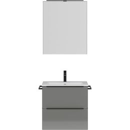 Nobilia Badm&ouml;bel-Set &raquo;Levere&laquo; vormontiert, mit Soft-Close, 2 Stk. tlg. grau B/H/T: 61cmcm x 169cmcm x 48,7cmcm, Griffe schwarz