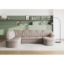 DOMO collection Wohnlandschaft &raquo;Pegnitz, zeitlos&modern, elegante R&uuml;ckensteppung, Breite 292cm, U-Form&laquo; wahlweise mit Bettfunktion grau 92% Polyester,