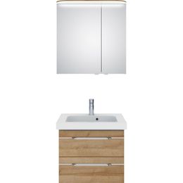 Badm&ouml;bel-Set &raquo;Balto Sprint 2-teilig, Mineralmarmor-Waschtisch mit LED-Spiegelschrank&laquo; 2 Stk. tlg. braun Holzwerkstoff B/H/T: 70cmcm x 200cmcm x 46cmcm