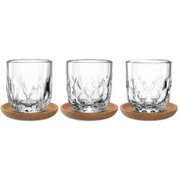 Leonardo Gl&auml;ser-Set &raquo;Kaffee-Set GOCCE, 220 ml, 6-teilig&laquo; 3 Gl&auml;ser mit unterschiedlichem Tropfenrelief, inkl. Kork-Untersetzer transparent Glas &Oslash; 7,6cm