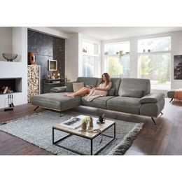 Die PlanBar Ecksofa &raquo;PN-EM18063 L-Form, B: 322 cm&laquo; optional mit echt bezogenem R&uuml;cken, Sitztiefen- und Armteilverstellung Sichtrahmen: Aus Spannplatte
