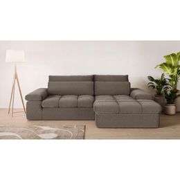 Home Affaire Ecksofa &raquo;ALVERIE mit Recamiere, moderne Steppung, Ma&szlig;e: B/T/H 274/203/106 cm&laquo; L-Form mit Wellenunterfederung, mit 4 R&uuml;ckenkissen, 