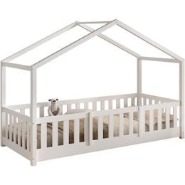 Vipack Hausbett &raquo;Dallas, Massivholzbett mit Dachaufbau umbaubar vom Boden- zum Daybett&laquo; mit Bettschublade, wahlweise Kiefer massiv natur oder wei&szlig; 