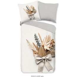 Good Morning Wendebettw&auml;sche &raquo;Launo&laquo; 2 Stk. 100% Baumwolle, Renforc&eacute;, Rei&szlig;verschluss, Wendeoptik, Schleife, Grau beige Renforc&eacute;, Obermaterial: 100% 