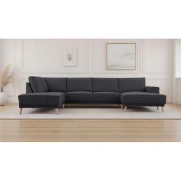 OTTO home Wohnlandschaft &raquo;Oland Skandi, weicher Chenille-Stoff&laquo; U-Form, 345 cm, Wellenunterfederung, Skandi-Design, Massivholzf&uuml;&szlig;e grau 100% Polyester