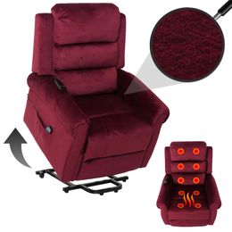 Fernsehsessel MCW-K63, Relaxsessel, Liegefunktion Aufstehhilfe Massage Heizfunktion, Stoff 220g/m&sup2; Chenille ~ bordeaux
