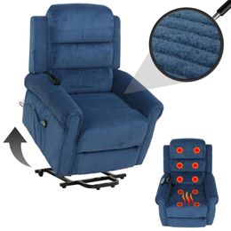 Fernsehsessel MCW-K63, Relaxsessel, Liegefunktion Aufstehhilfe Massage Heizfunktion, Stoff (220g/m&sup2;) Cord ~ blau