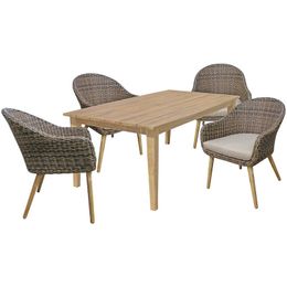 Garden Pleasure Garten-Essgruppe &raquo;VISALIA/PUEBLO&laquo; 5 Stk. tlg. mit Massivholz braun Aluminium, FSC -zertifiziertes Massivholz, Polyrattan B/H/T: 290cm x 87cm x 380cm