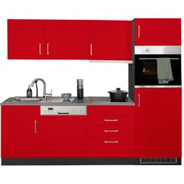 KOCHSTATION K&uuml;chenzeile &raquo;KS-Paris&laquo; Breite 230 cm, wahlweise mit E-Ger&auml;ten und Induktion rot B/H/T: 230cm x 200cm x 60cm,mit E-Ger&auml;ten, Glaskeramik-