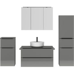 Nobilia Badm&ouml;bel-Set &raquo;Alvene&laquo; vormontiert, mit Soft-Close, 4 Stk. tlg. grau B/H/T: 210cmcm x 184,2cmcm x 48,5cmcm, Griffe schwarz