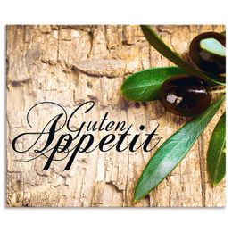 Artland K&uuml;chenr&uuml;ckwand &raquo;Oliven Guten Appetit&laquo; Alu Spritzschutz mit Klebeband, einfache Montage braun Aluminium B/H: 60cm x 50cm