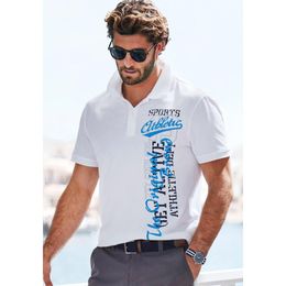 John Devin Herren Poloshirt mit gro&szlig;em Druck vorn aus Baumwoll-Piqu&eacute; wei&szlig; S (44/46)
