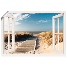 Artland Wandbild &raquo;Fensterblick Nordseestrand auf Langeoog&laquo; Fensterblick 1 Stk. tlg. als Leinwandbild, Poster in verschied. Gr&ouml;&szlig;en wei&szlig; B/H/T: 100cm x 70cm, 