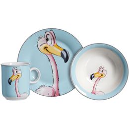 Ritzenhoff & Breker Kindergeschirr-Set &raquo;Happy Zoo, Flo&laquo; mit Flamingo-Dekor, 3 Teile, f&uuml;r 1 Person bunt Porzellan 3 Stk.
