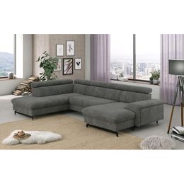 COTTA Wohnlandschaft &raquo;Emma U-Form, B: 328 cm&laquo; mit Kopfteilverstellung, optional Schlaffunktion & Bettkasten grau B/H/T: 328cm x 97cm x 215cm, Struktur