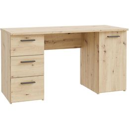 FORTE Schreibtisch &raquo;Neuss&laquo; mit 3 Schubladen & 1 T&uuml;r, funktional, Breite 138 cm braun B/H/T: 138,2cm x 75,3cm x 60cm, Griffe: schwarz