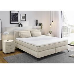 Jockenh&ouml;fer Boxspringbett &raquo;Paulina, inkl. Topper und Kissen, H&auml;rtegrade w&auml;hlbar&laquo; 140x200 cm oder 180x200cm beige Bezug Bett: Chenille (100% Polyester);Topper und 