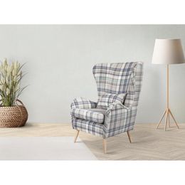 Home Affaire Sessel &raquo;Charles Ohrensessel&laquo; gro&szlig; und gem&uuml;tlich in modernem Design blau 100% Polyester Struktur karo, B/H/T: 78cm x 118cm x 94cm