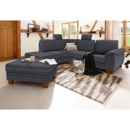 OTTO home Ecksofa &raquo;Husum L-Form&laquo; mit Sitztiefenverstellung, Federkern-Polsterung und Kontrastnaht grau Luxus-Microfaser mit Druck (100% Polyester);
