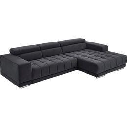 Die PlanBar Ecksofa &raquo;MP-IN15053 L-Form extra breiter Schenkel&laquo; wahlweise mit Kopfteilverstellung und manueller Vorziehbank grau 100% Polyester B/H/T: 