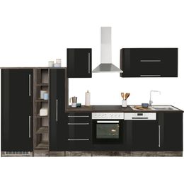 KOCHSTATION K&uuml;chenzeile &raquo;KS-Samos&laquo; Breite 340 cm, wahlweise mit E-Ger&auml;ten, mit Arbeitsplatte schwarz B/H/T: 340cm x 200cm x 60cm, ohne E-Ger&auml;te