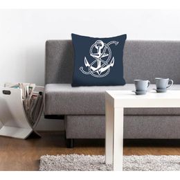 queence Dekokissen &raquo;Jessica&laquo; Kissenh&uuml;lle,Anker,Tau,Maritim,Nautisch,Strand,Sommer,Blau,Wei&szlig; blau Polyester B/L: 40cm x 40cm, 1 Stk.