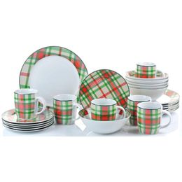 Retsch Arzberg Kombiservice &raquo;Highland Green&laquo; traditionelles Schotten-Karo in frischen Farben bunt Porzellan 24 Stk.