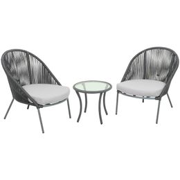 Garden Pleasure Garten-Essgruppe &raquo;Pir&auml;us&laquo; 5 Stk. tlg. Seilbespannung grau Glas, Kunststoff, Polyester, Stahl B/H/T: 250cm x 45cm x 100cm