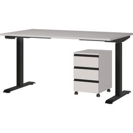 Germania B&uuml;rom&ouml;bel-Set &raquo;Lemont&laquo; 2 tlg. Set bestehend aus h&ouml;henverstellbarem Schreibtisch und Rollcontainer beige Holzwerkstoff, Kunststoff, Metall B/H