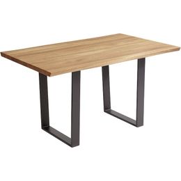 massivline&more Esstisch &raquo;Oviedo 4, Kufentisch, K&uuml;chentisch, Tisch, Holztisch&laquo; 2 Stk. tlg. mit Baumkante und massiver Platte, Ma&szlig;e: 200 x 100 cm braun