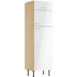 KOCHSTATION K&uuml;hlumbauschrank &raquo;KS-Lucy&laquo; Breite 60 cm, m. 2 T&uuml;ren, 1 Klappe, Soft-Close, h&ouml;henverstellbare F&uuml;&szlig;e wei&szlig; Eiche hell, B/H/T: 60cm x 211,8cm x
