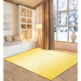 OTTO home Wollteppich &raquo;Lessach&laquo; rechteckig 14 mm H&ouml;he Handweb Teppich, mit modernem Farbverlauf, reine Wolle, handgewebt gelb Schurwolle B : 60cm 1 