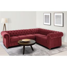 OTTO home Chesterfield-Sofa &raquo;Chesterfield Ecksofa, auch in Leder L-Form&laquo; hochwertige Knopfheftung, langer Schenkel links oder rechts w&auml;hlbar rot Luxus