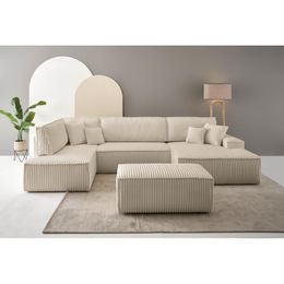 OTTO home Wohnlandschaft &raquo;FINNLEY Cord U-Form XXL 329 cm - OTTO. Verl&auml;ssliche Qualit&auml;t.&laquo; Schlafsofa, Bettkasten, in Boucl&eacute;, Struktur fein und Mega 