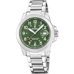 Festina Herren Quarzuhr &raquo;Field Watches&laquo; Armbanduhr, Herrenuhr, Swiss Made, Edelstahlarmband gr&uuml;n Einheitsgr&ouml;&szlig;e