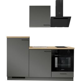 KOCHSTATION K&uuml;chenzeile &raquo;KS-Solmera&laquo; Breite 180cm, vormontiert, wahlweise mit E-Ger&auml;ten grau B/H/T: 180cm x 207cm x 60cm, ohne E-Ger&auml;te, Sp&uuml;lenschrank