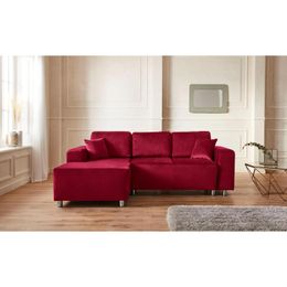 Home Affaire Ecksofa &raquo;Gy&ouml;r&laquo; L-Form, wahlweise mit Bettfunktion und Bettkasten incl. 2 Zierkissen rot Microfaser (100% Polyester);Luxus-Microfaser 
