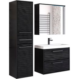 Welltime Badm&ouml;bel-Set &raquo;Canada - Fronten mit Wellenstruktur&laquo; Komplett-Set, Fronten mit Wellenstruktur, 3 Stk. tlg. schwarz Holzwerkstoff, MDF B/H/T: 
