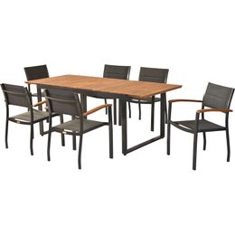 Merxx Garten-Essgruppe &raquo;Paxos&laquo; Set, 7 tlg. inkl. 6 Stapelsessel, 1 Ausziehtisch braun Aluminium, FSC -zertifiziertes teilmassives Holz, Polyester B/H/