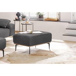 W.Schillig Polsterhocker &raquo;run&laquo; mit Holzsockel, F&uuml;&szlig;e in Schwarz pulverbeschichtet, Breite 75 cm grau Flachgewebe W82 Q2 (74% Polyacryl, 26% Polyester) 
